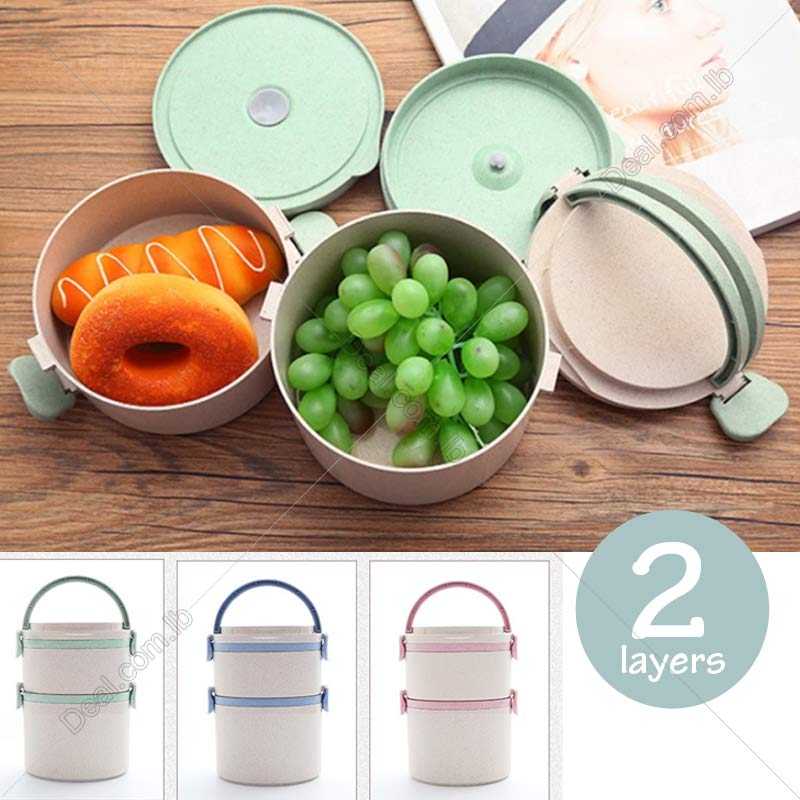 Stacking Round 2 Layers Wheat Straw Plastic Bento Lunch Box